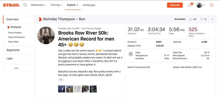 How 45-year-old Nicholas Thompson Trained to Run 5:56 per mile for 50K ...